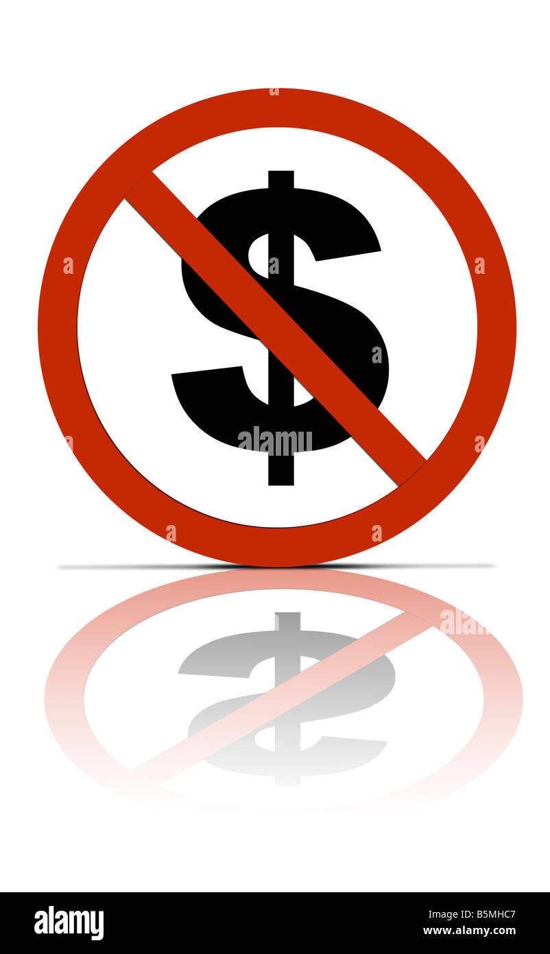 a no money symbol over white with reflections Stock Photo - Alamy