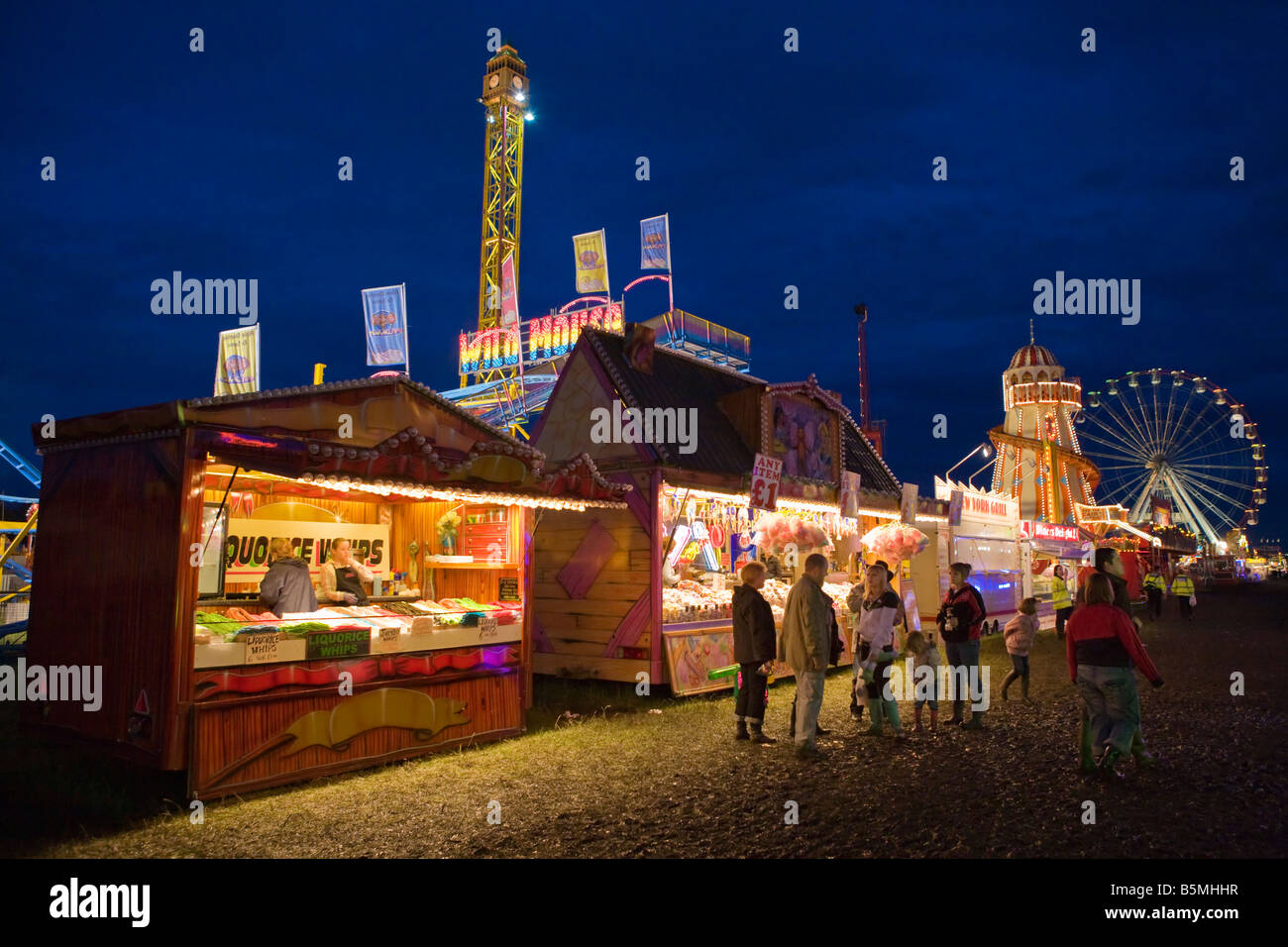 Food and prize stalls at a funfair (specifically 'The Hoppings' annual ...