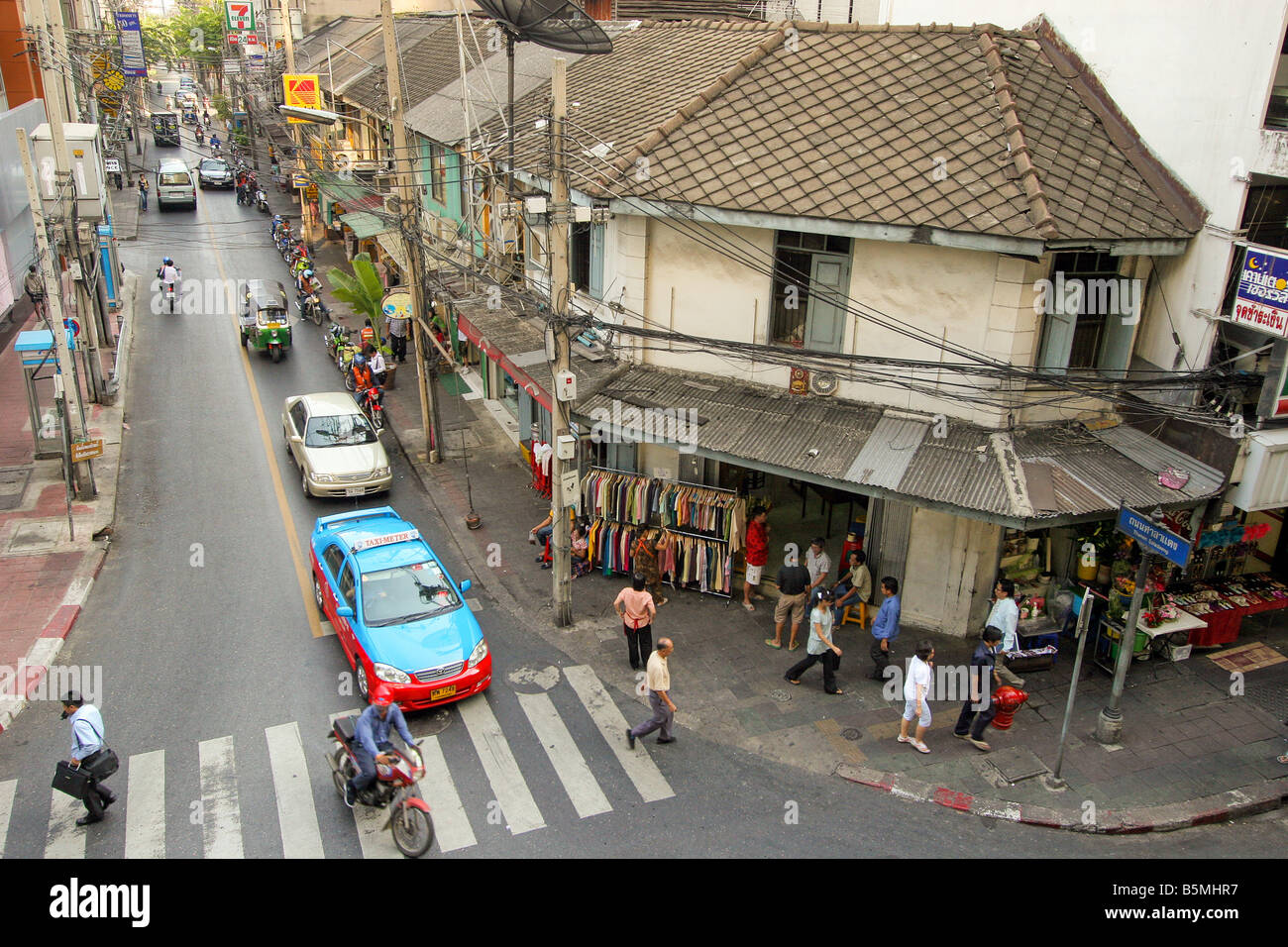 urban scene in surasak district, view from the subway bridge, bangkok ...