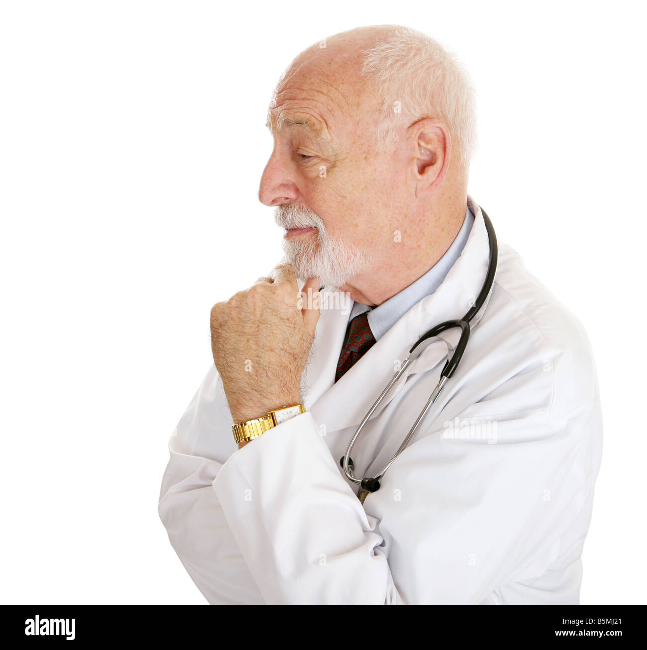 Profile portrait of a mature intelligent doctor Isolated on white Stock ...
