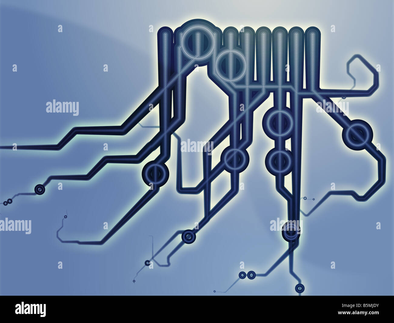 Abstract technical schematic diagram illustration with circuitry and ...