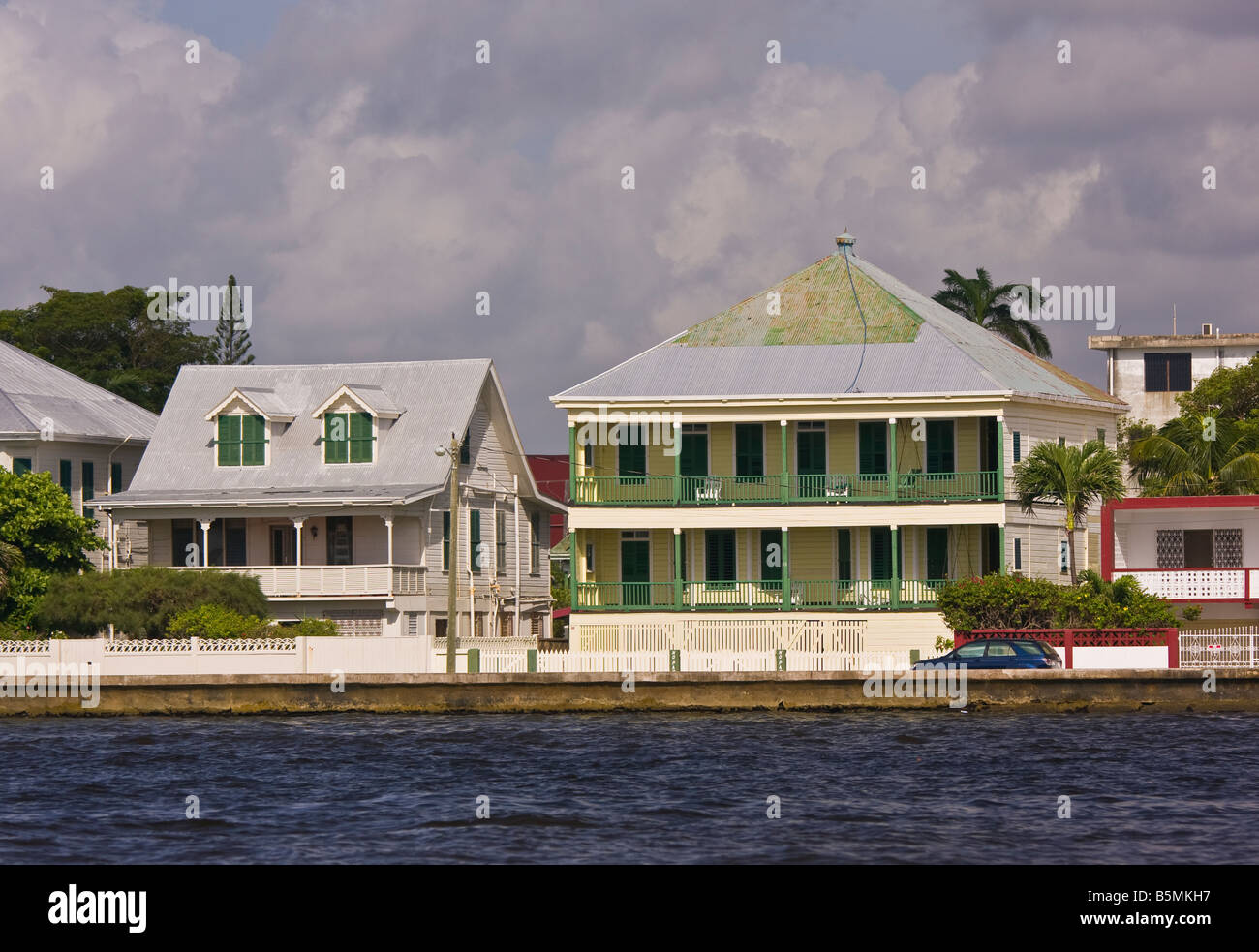 BELIZE CITY BELIZE Buildings on waterfront in Belize Harbor Stock Photo ...