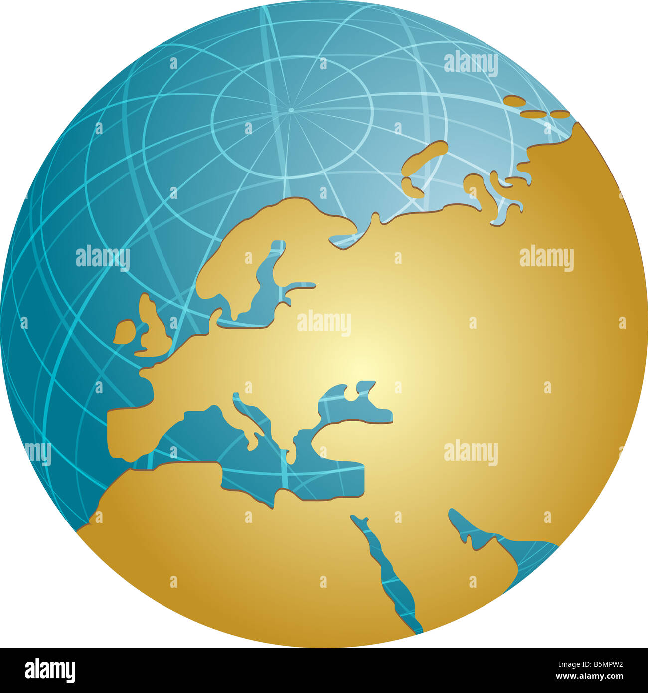 Map of the Europe on a spherical globe cartographical illustration ...