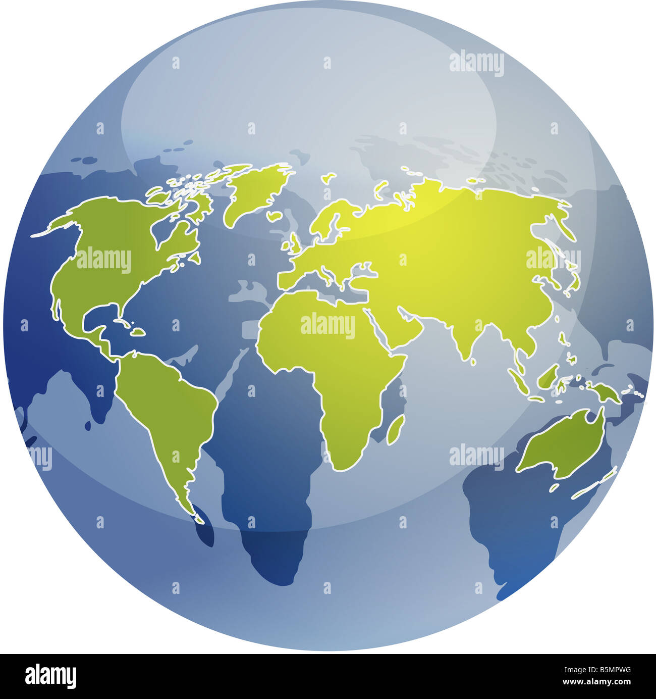 Map of the world illustration on glossy spherical globe Stock Photo - Alamy