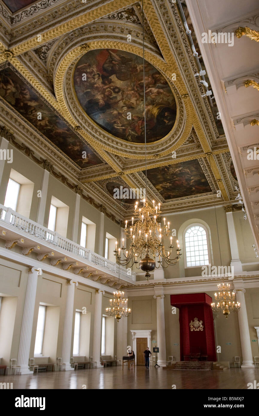 Painted ceiling the Banqueting House Whitehall London England.The only ...