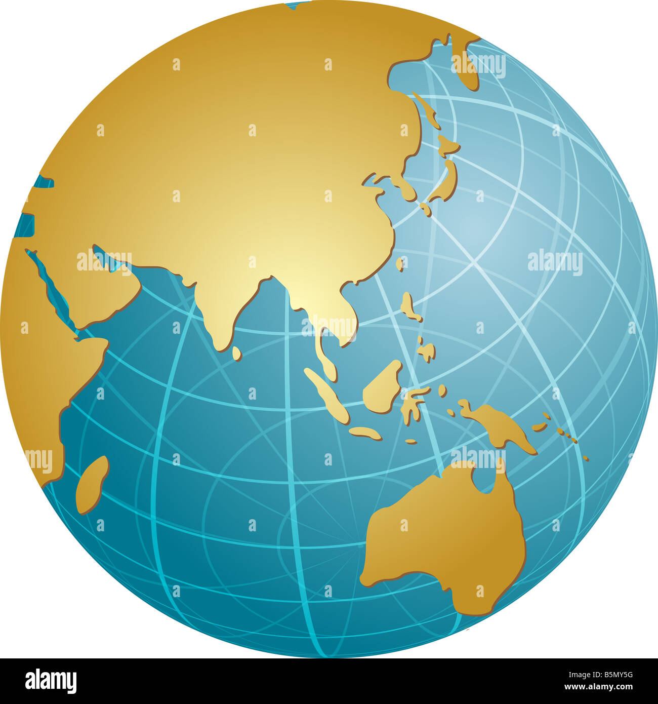 Map of the Asia on a spherical globe cartographical illustration Stock Photo - Alamy