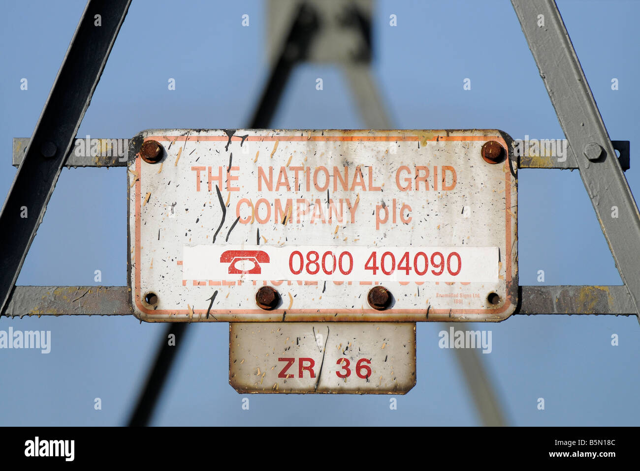 National Grid sign on an Electricity pylon Rainham Marshes 12 11 08 ...