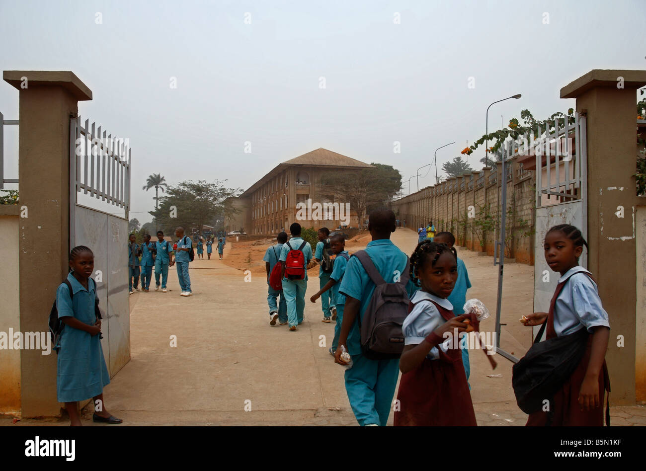 High school students outside their school in Yaoundé Cameroon West ...