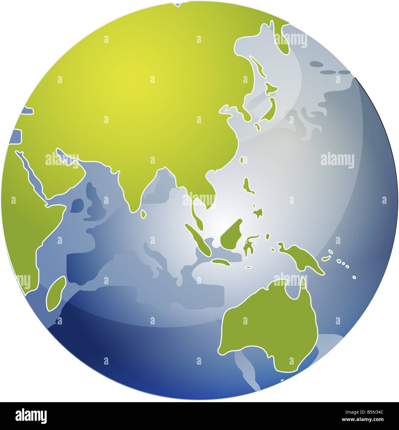 Map of the Asia on a spherical globe cartographical illustration Stock ...