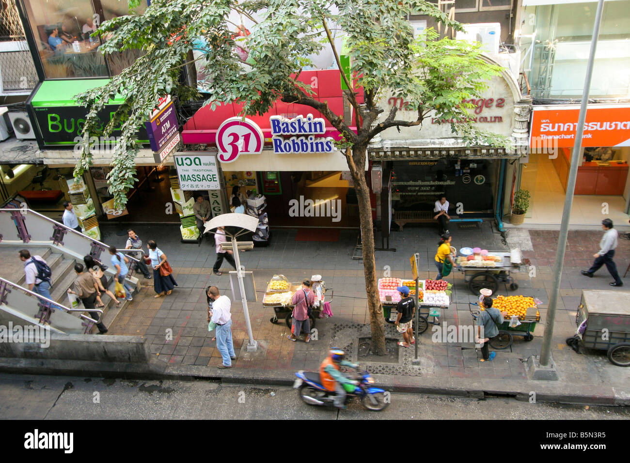urban scene in bangkok surasak district, view from the subway bridge ...