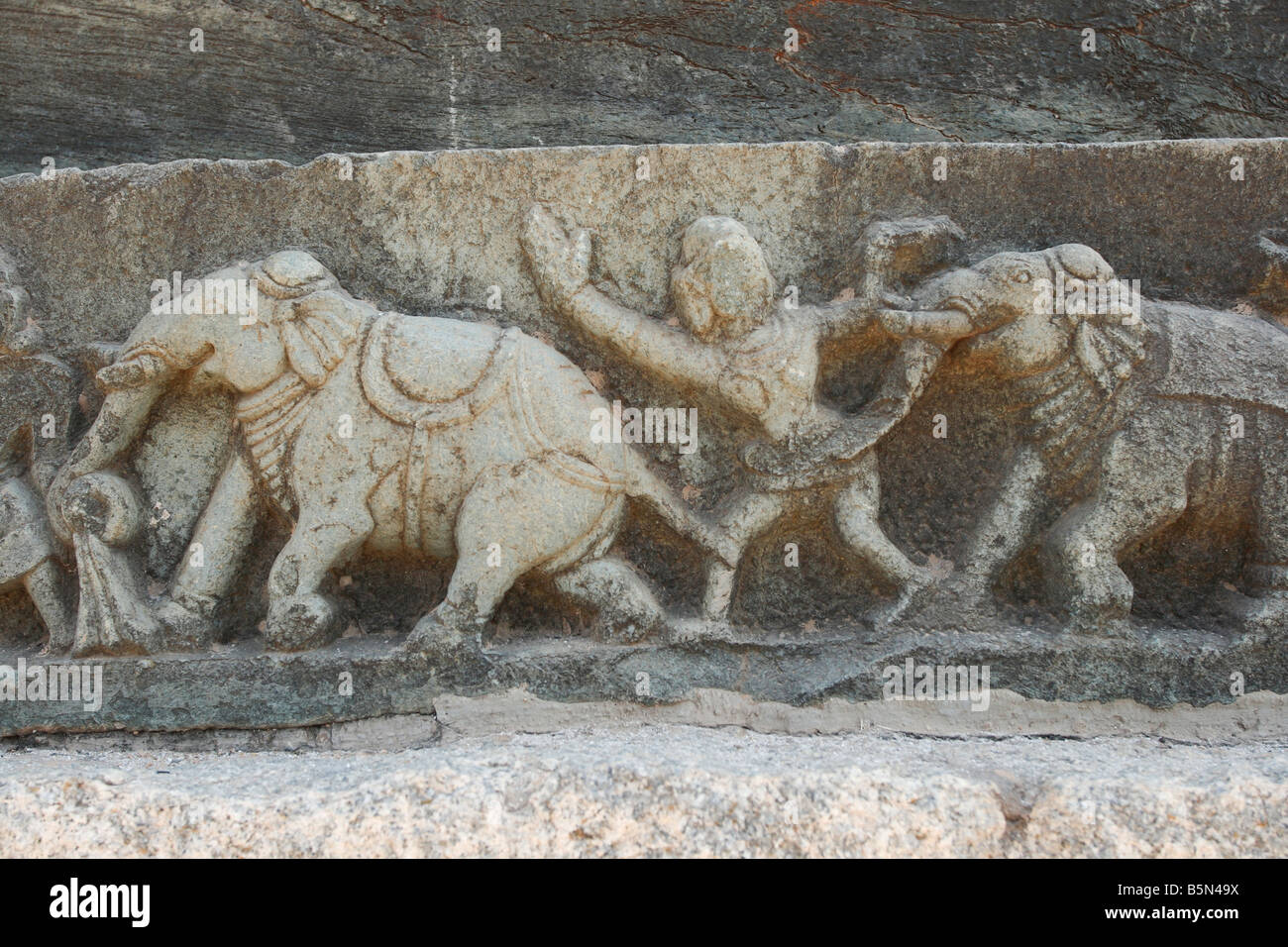 Elephant figure on a Hindu temple dedicated to Shiva at the ancient ...