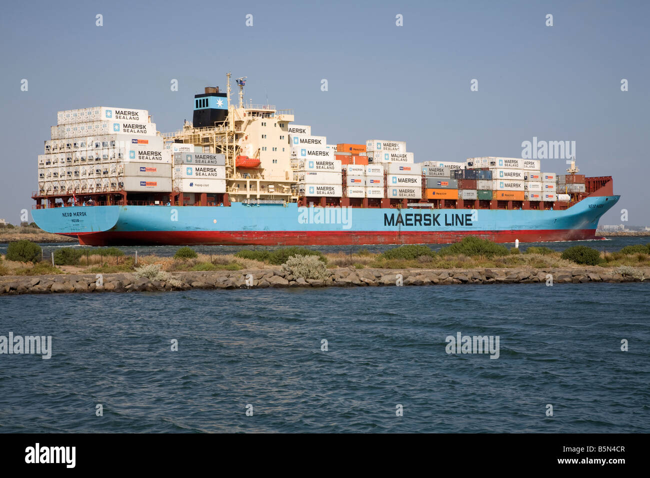 Cargo Ship With Containers Sailing From Melbourne Harbour Melbourne ...