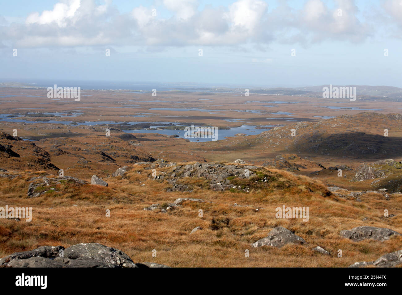 Roundstone Bay a view acroos lochs and bog Roundstone Connemara, County ...