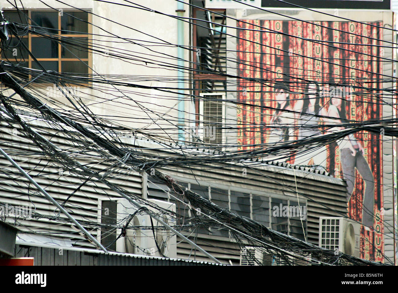 electrical and telephone cables mess in bangkok, thailand Stock Photo ...