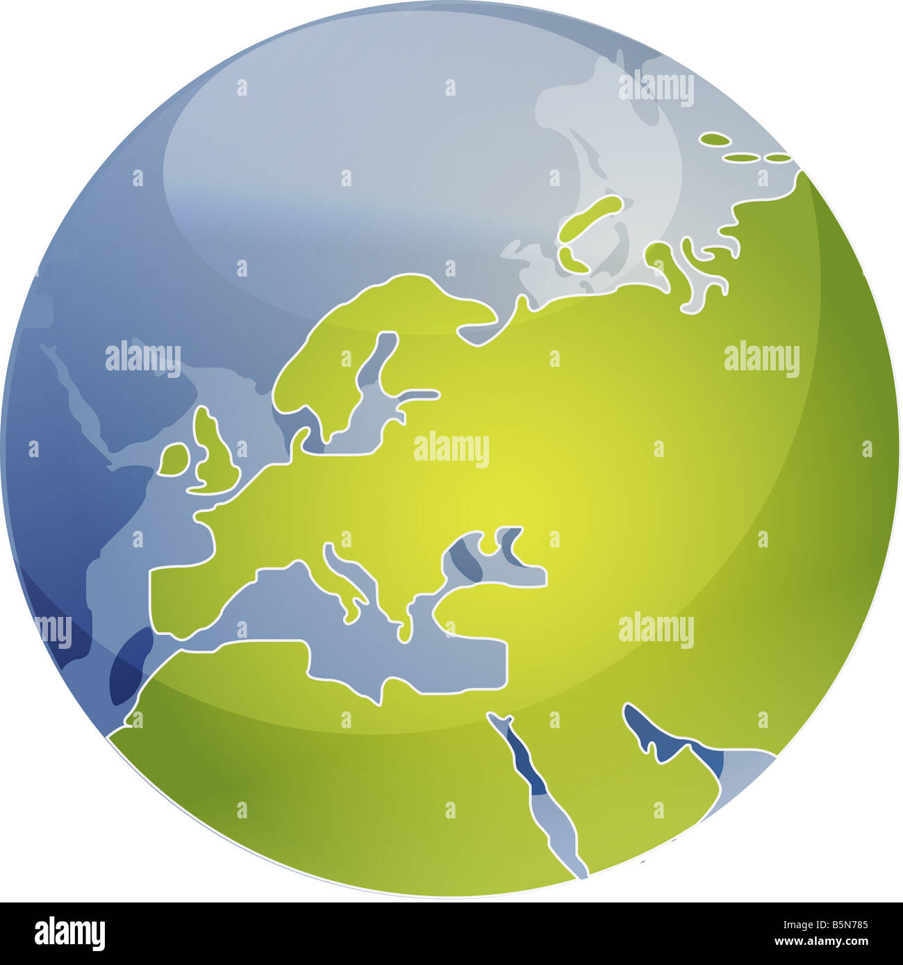 Map of the Europe on a spherical globe cartographical illustration ...