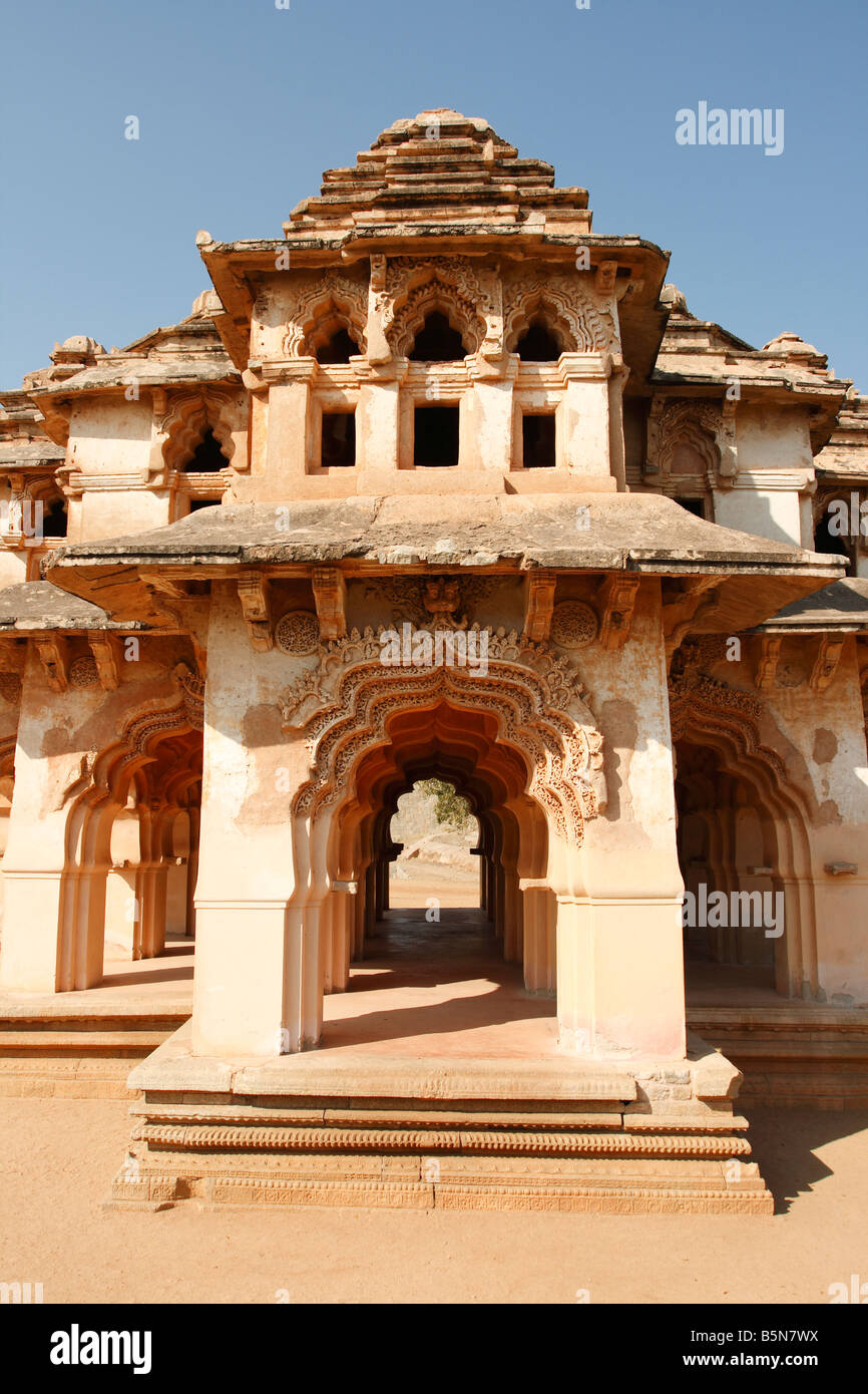 Entrance of the Lotus Mahal temple at the ancient site of Hampi ...