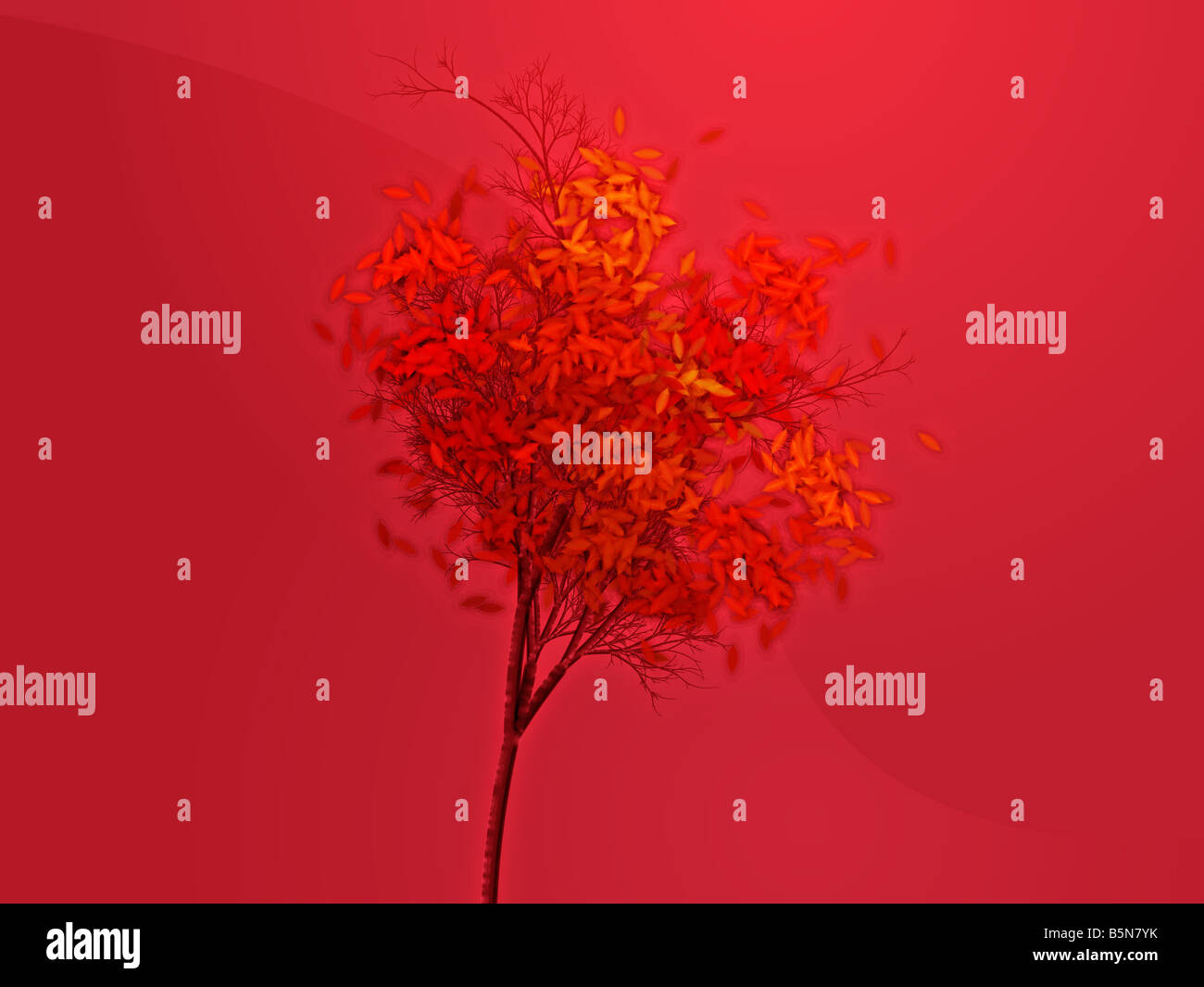 Autumn tree with falling leaves abstract rendered illustration Stock ...