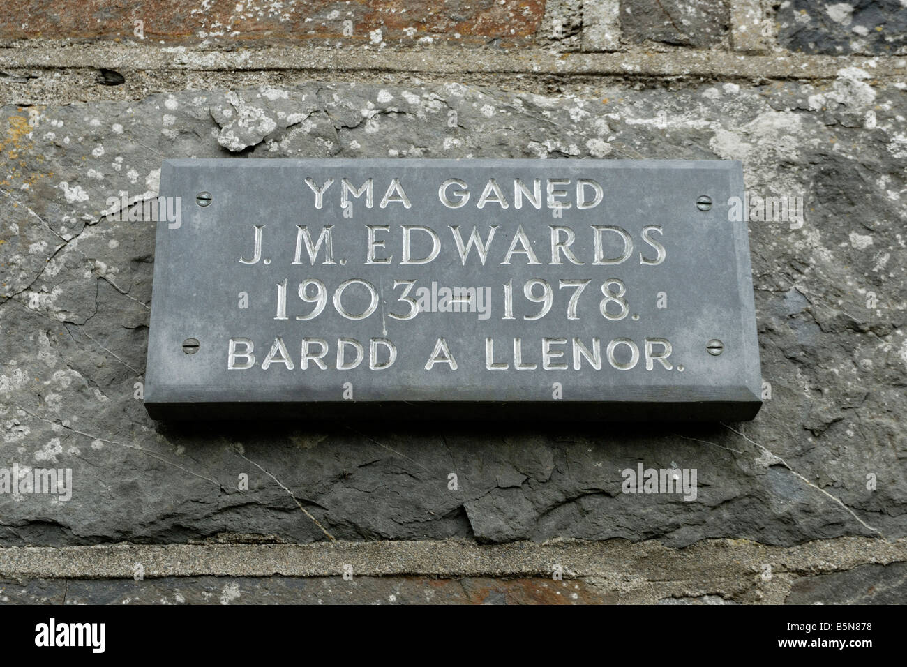Plaque on the wall of the birthplace of the Welsh poet J M Edwards ...