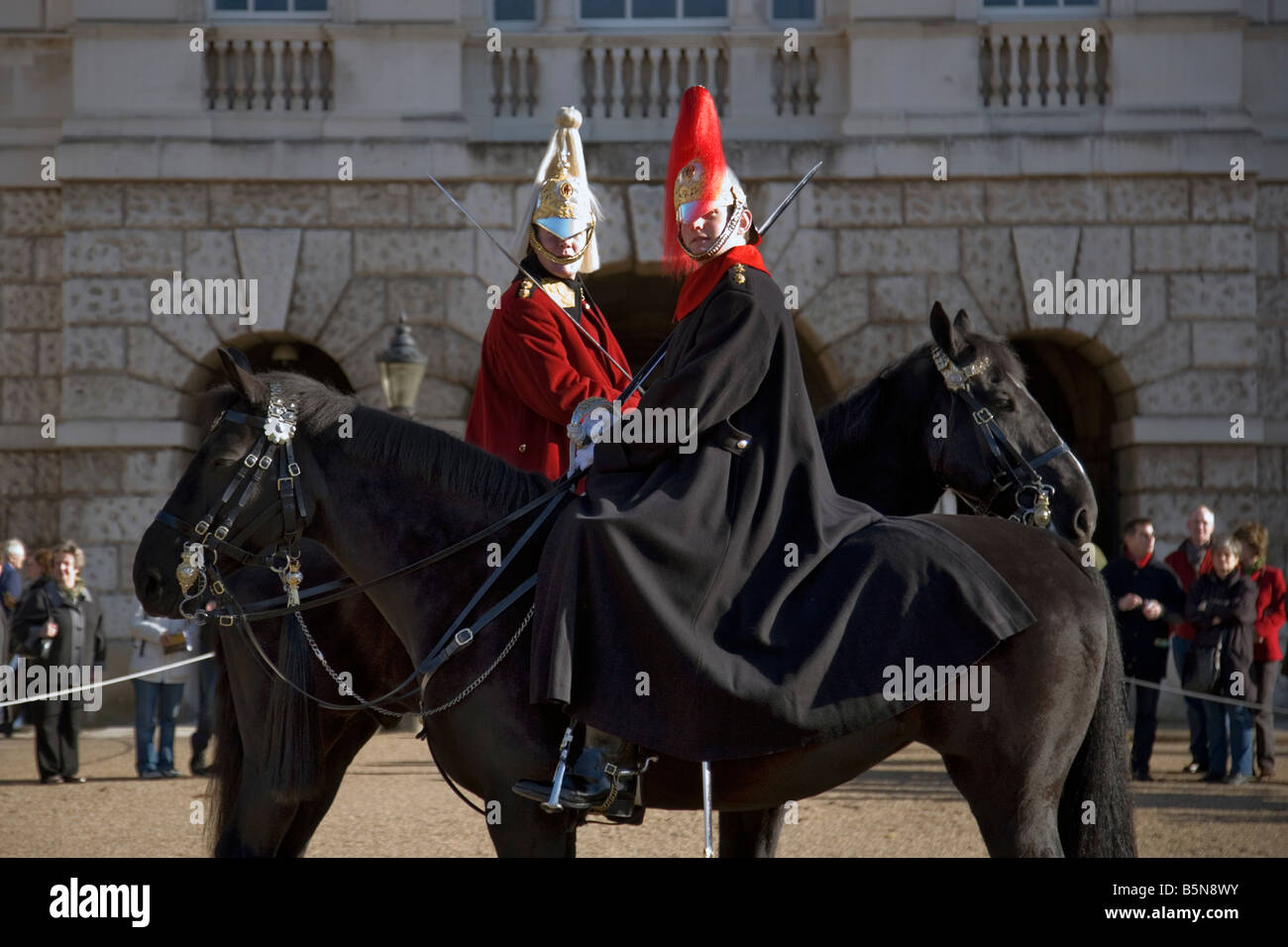 two guards on horseback in london Stock Photo - Alamy