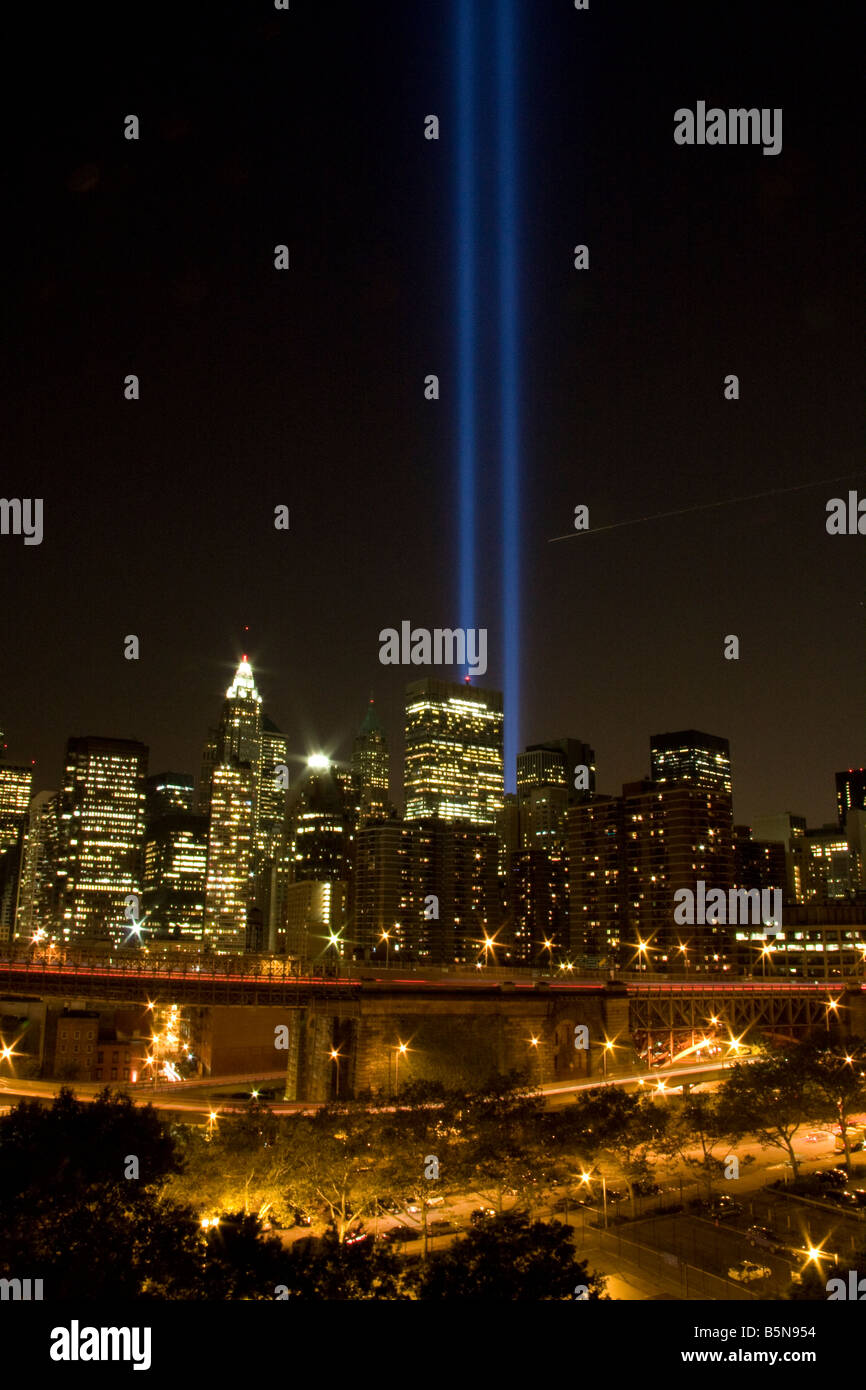 Light Beams where the World Trade Center used to stand Stock Photo - Alamy