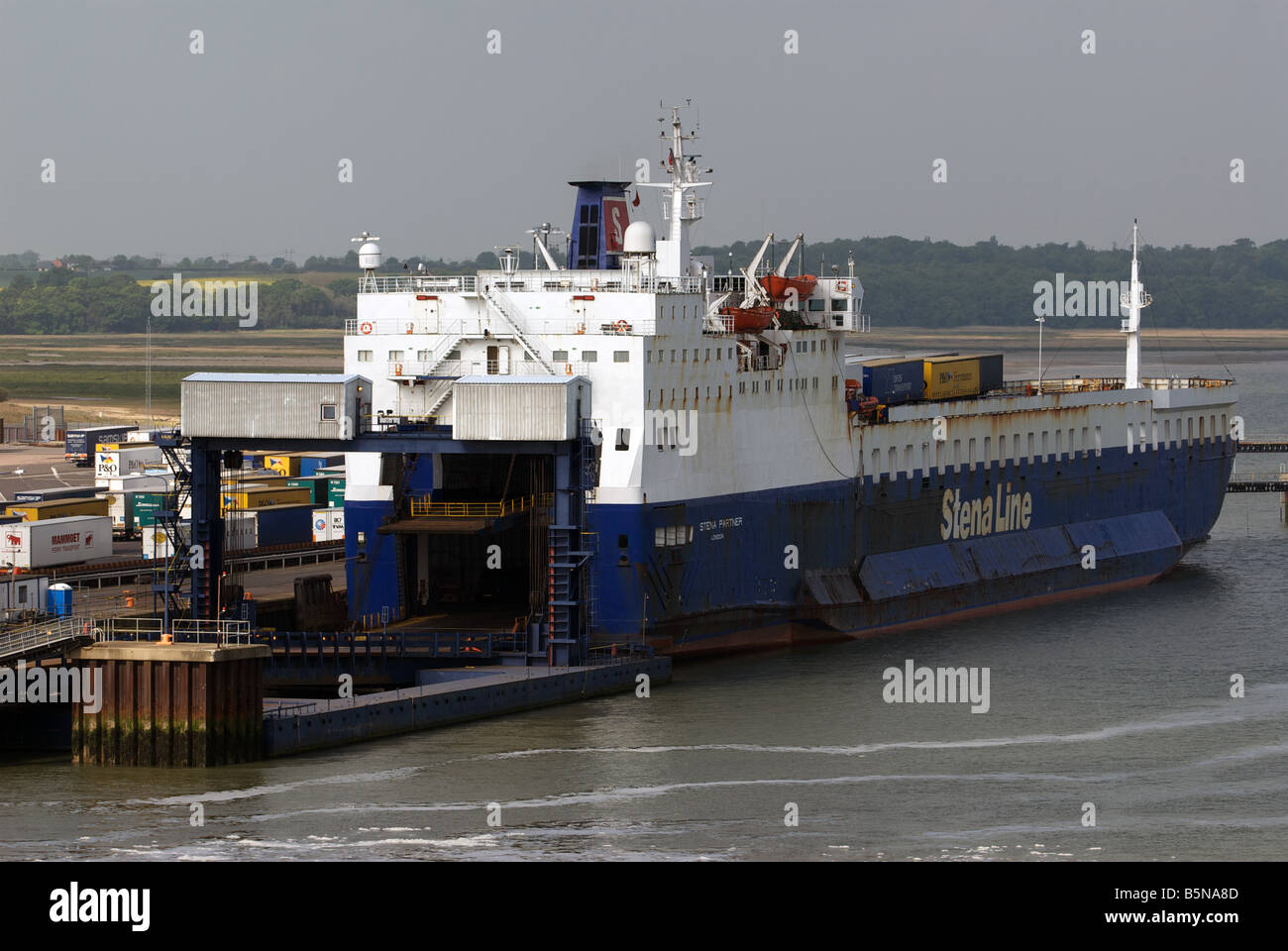 Stena Line Ro-Ro lorry ferry loading cargo at Harwich International ...