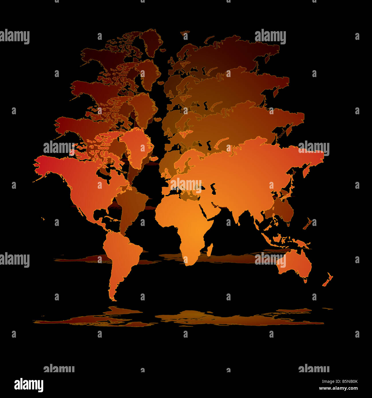 Illustrated 3d world in orange on a black background Stock Photo - Alamy