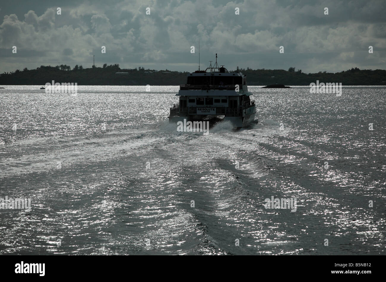 Evening shot of Bermuda's rapid water transport system, as ferry boats ...