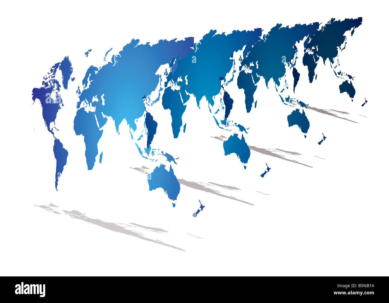 Modern look at a world map in blue with 3d perspective Stock Photo - Alamy