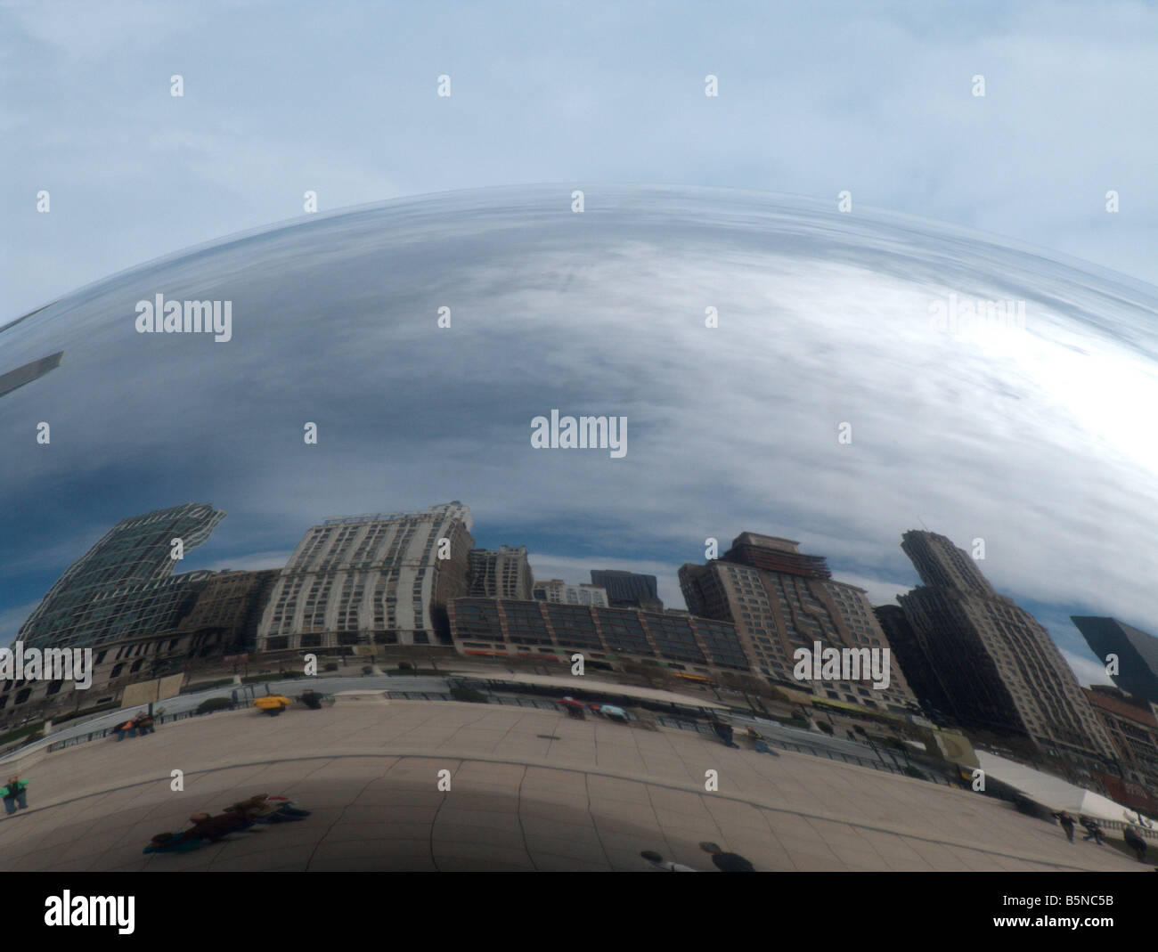 Skyline reflected on The Cloud Gate (aka "the Bean"). Millennium Park ...