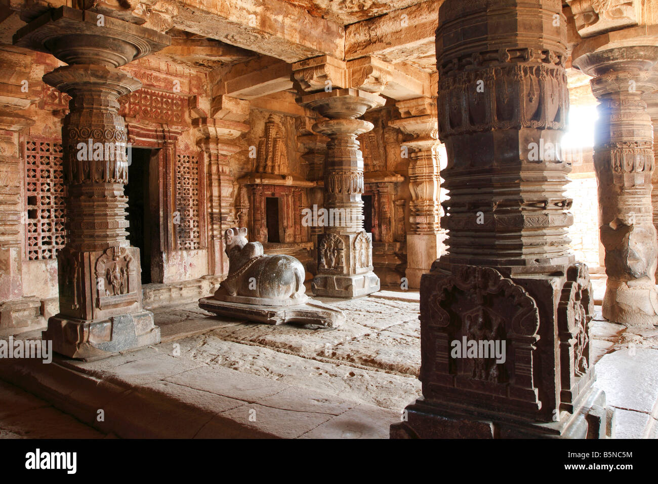 Decorations at the pillars and ceiling of a hindu temple dedicated to ...