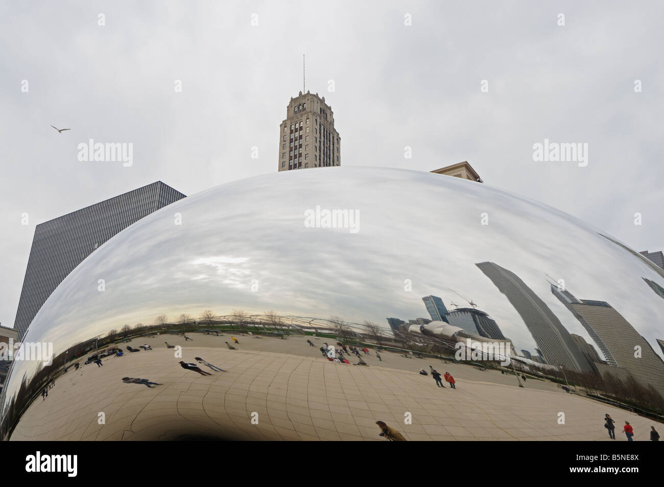 Skyline reflected on The Cloud Gate (aka "the Bean"). Millennium Park ...