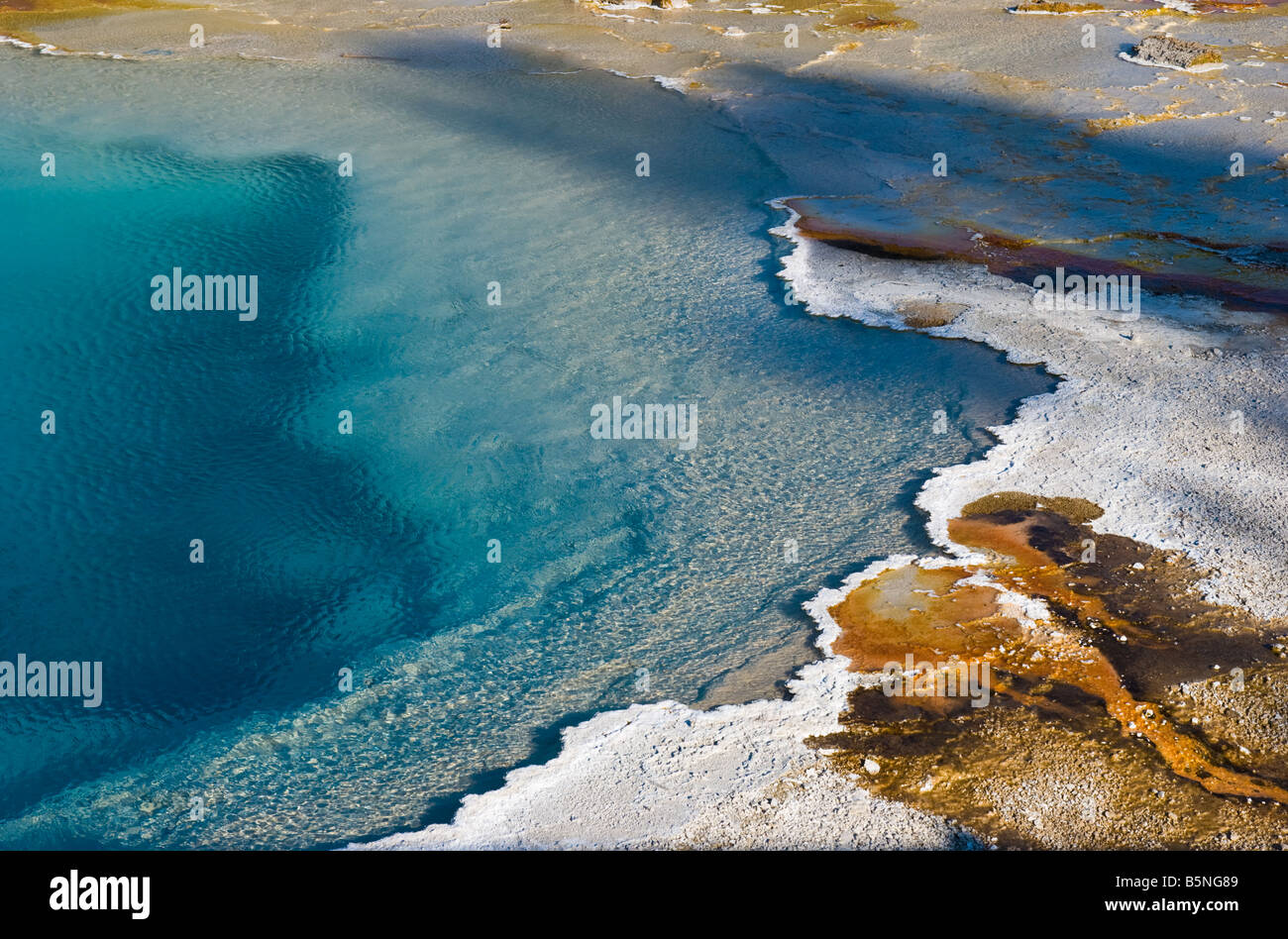 Geothermal hot spring and turquoise pool in Lower Geyser Basin section ...