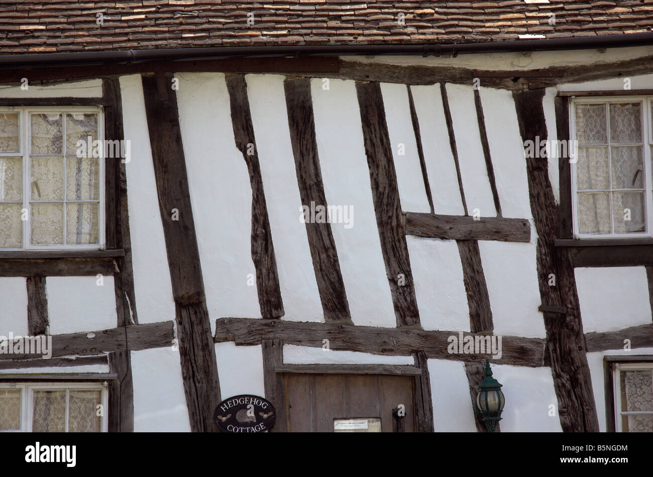 Details of very old crooked houses in Lavenham in Suffolk Stock Photo ...