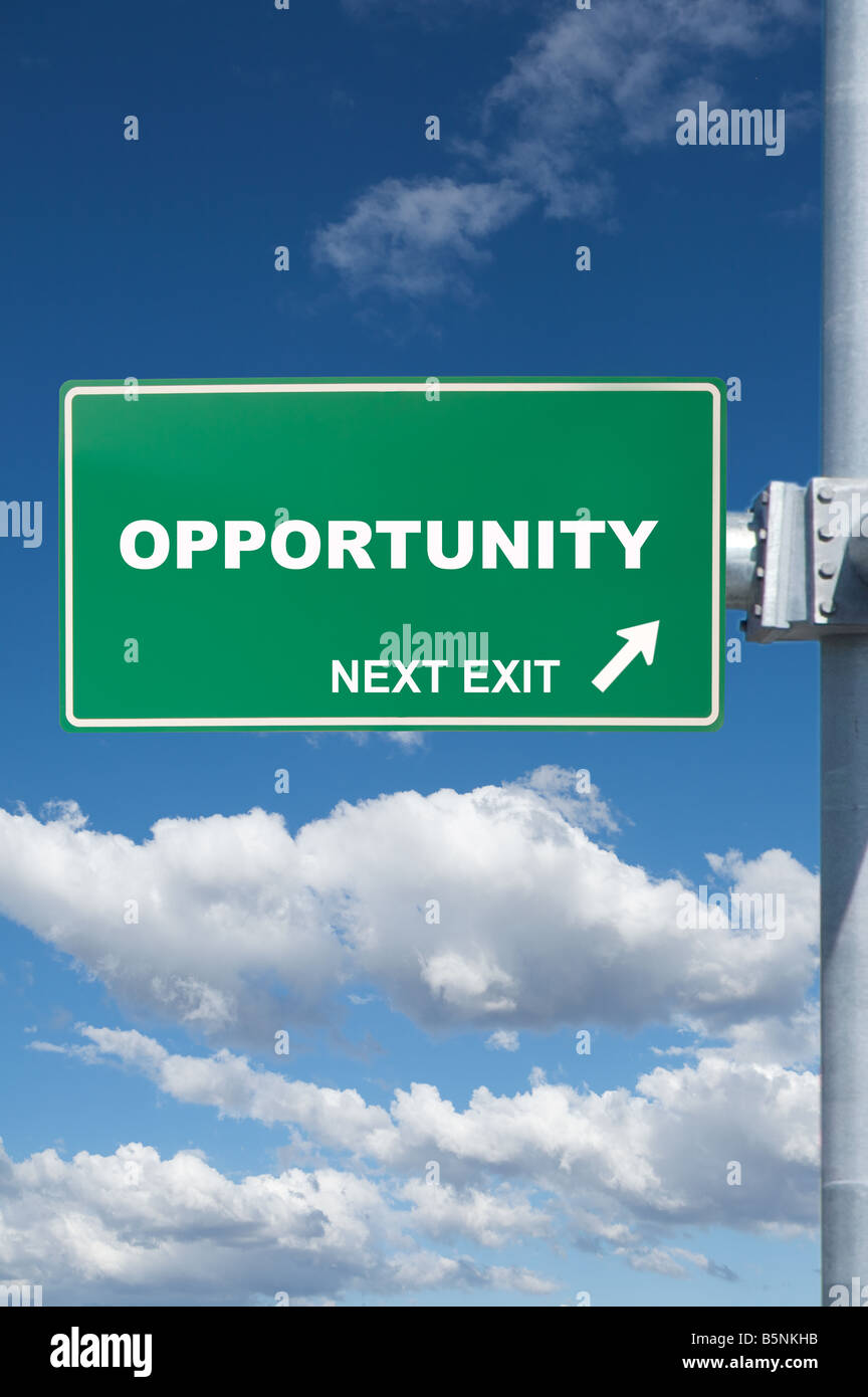 A green traffic sign with the word opportunity on it Stock Photo - Alamy