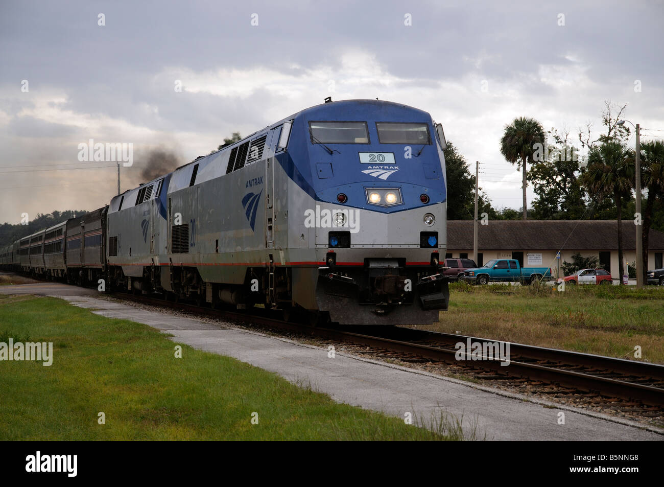Amtrak passenger train approaching Palatka railroad station northern ...