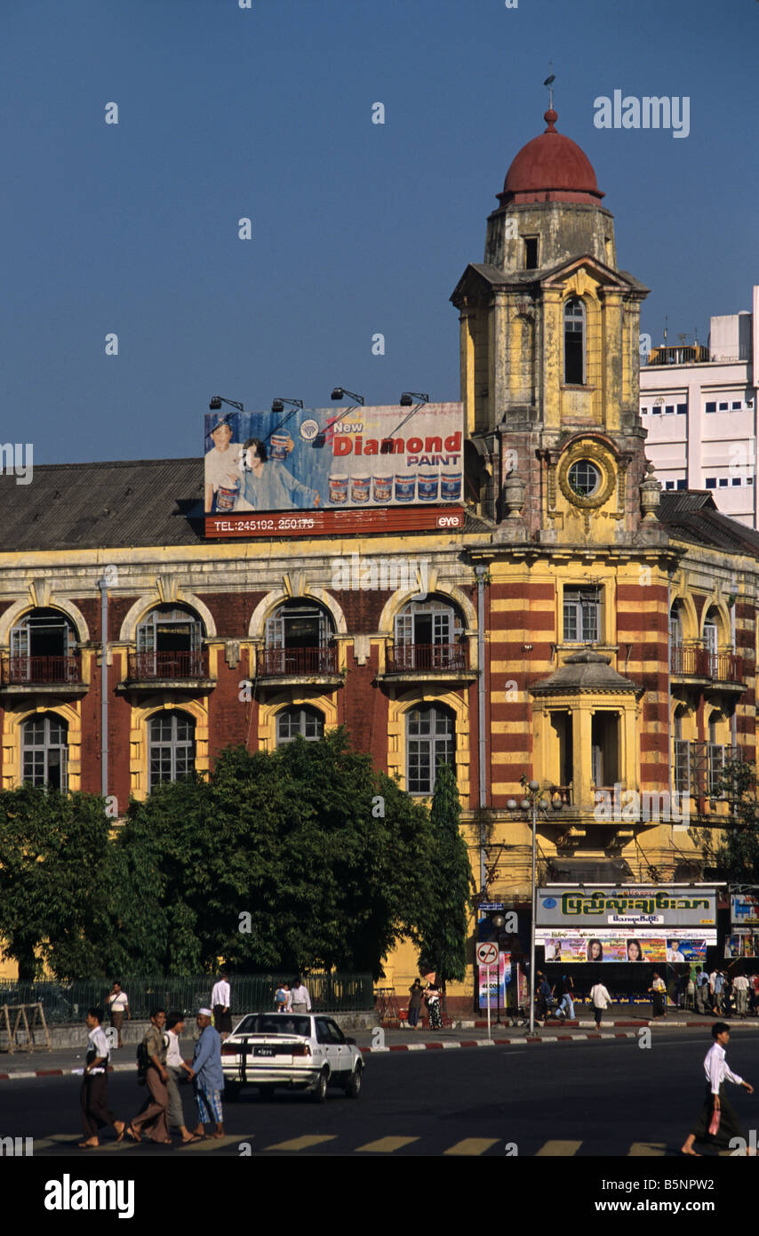 Colonial buildings on Mahabandoola Road in central Rangoon or Yangon ...