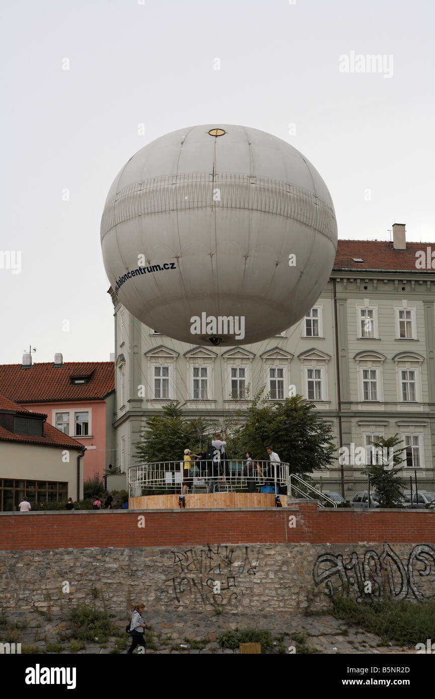 Prague viewing balloon by Charles bridge and Vltava river Stock Photo ...