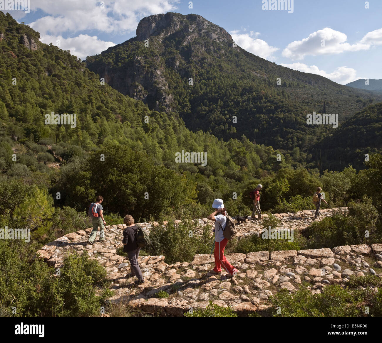 Walkers on a Kalderimi in the foothills of the Taygetos mountains ...