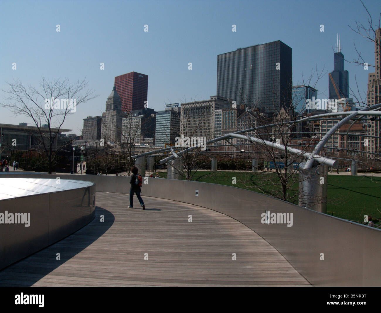 Skyscrapers in the Loop, as seen from BP Bridge. Millennium Park ...