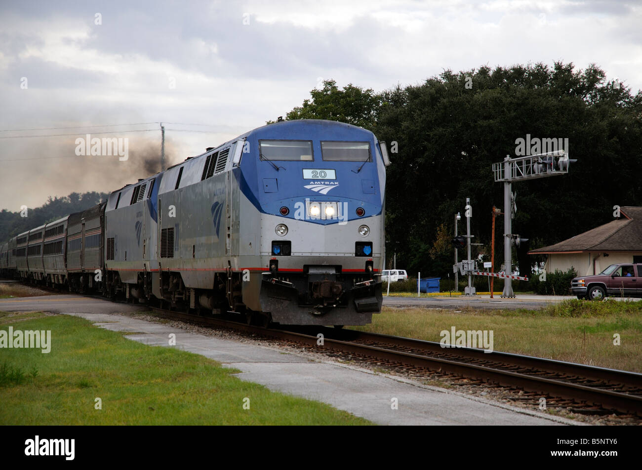 Amtrak passenger train approaching Palatka railroad station northern ...