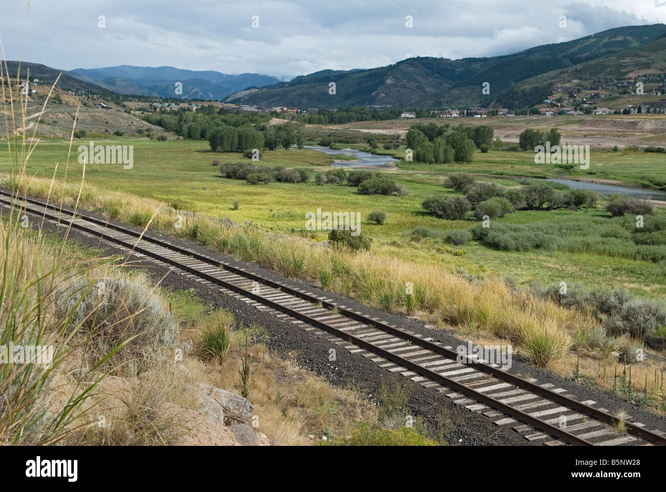 railroad tracks along the Grand Valley of Colorado, with the Eagle ...