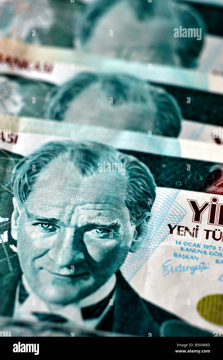 Turkish Currency Lira banknotes with portrait of Attaturk Stock Photo ...