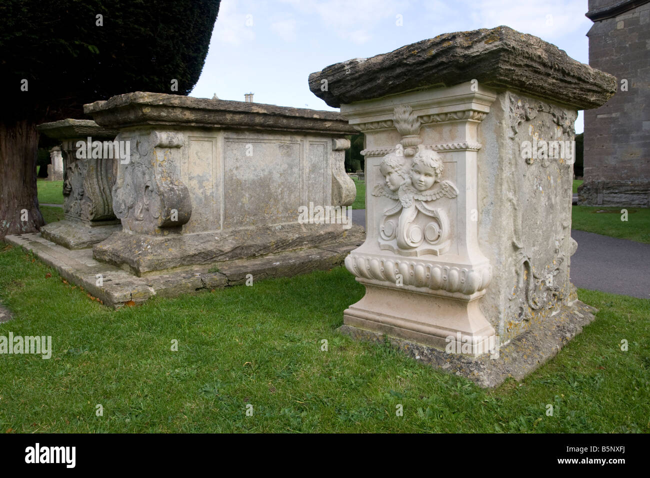 Restoration of weathered table tomb St Marys Church Painswick Cotswolds ...