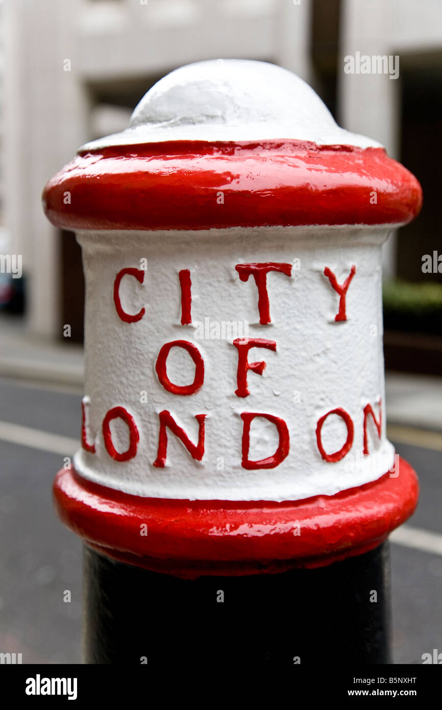 City of London Black bollard with writing on Whitechapel London Britain ...