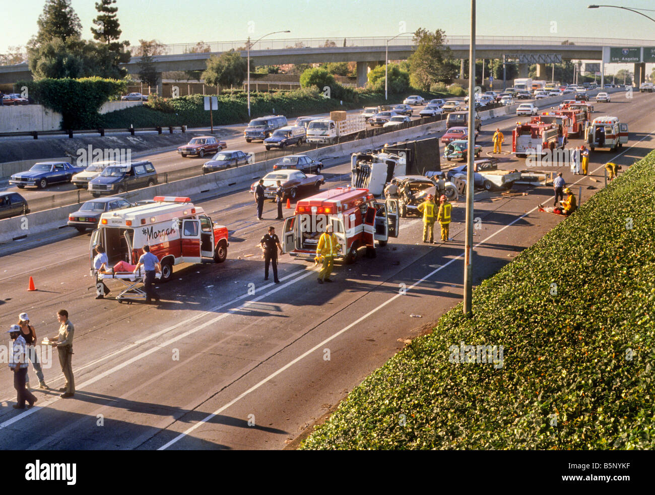 Freeway traffic accident Stock Photo - Alamy