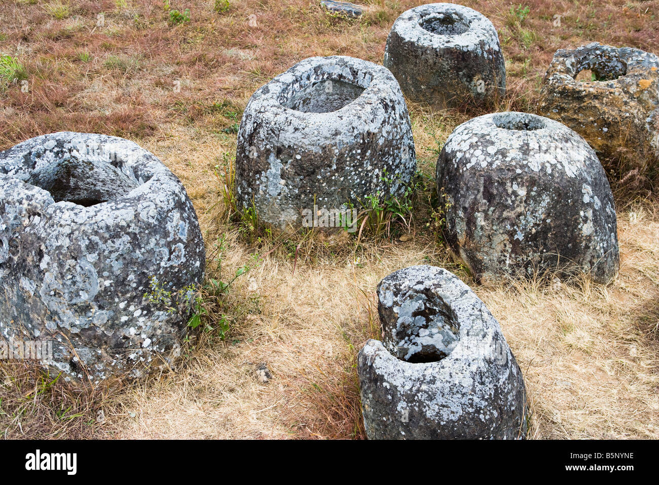 Huge stone jars of unknown origin scattered across the Plain of Jars in ...