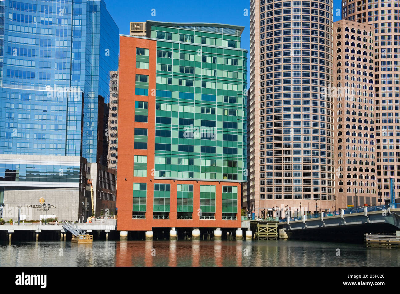 Skyscrapers Moakley Bridge Fort Point Channel Boston Massachusetts USA ...