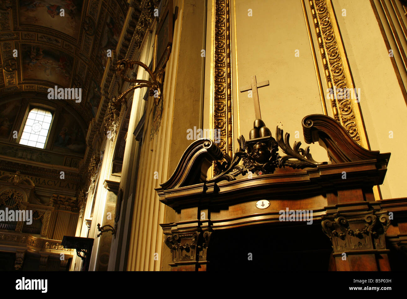 wooden cross on confession box in church in rome Stock Photo - Alamy