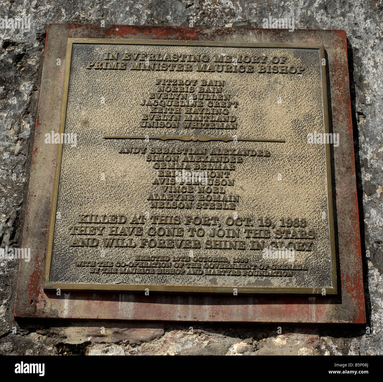 Plaque to the memory of Maurice Bishop and others killed at Fort George ...