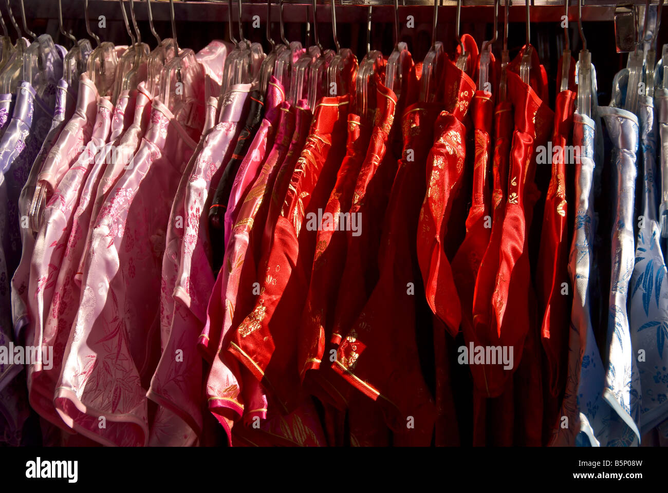 Colorful clothing at a local shop in Chinatown San Francisco California ...